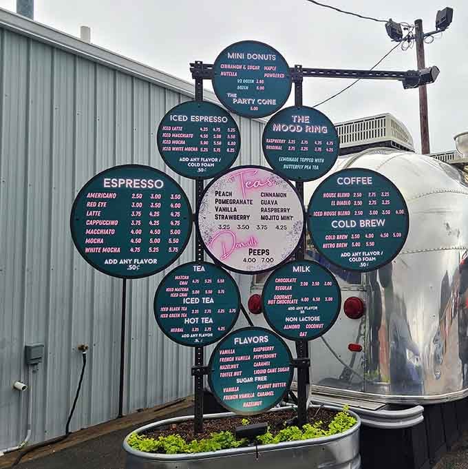 This creative menu board displays everything from mini donuts to mood rings of flavor, because why should ordering coffee be boring?