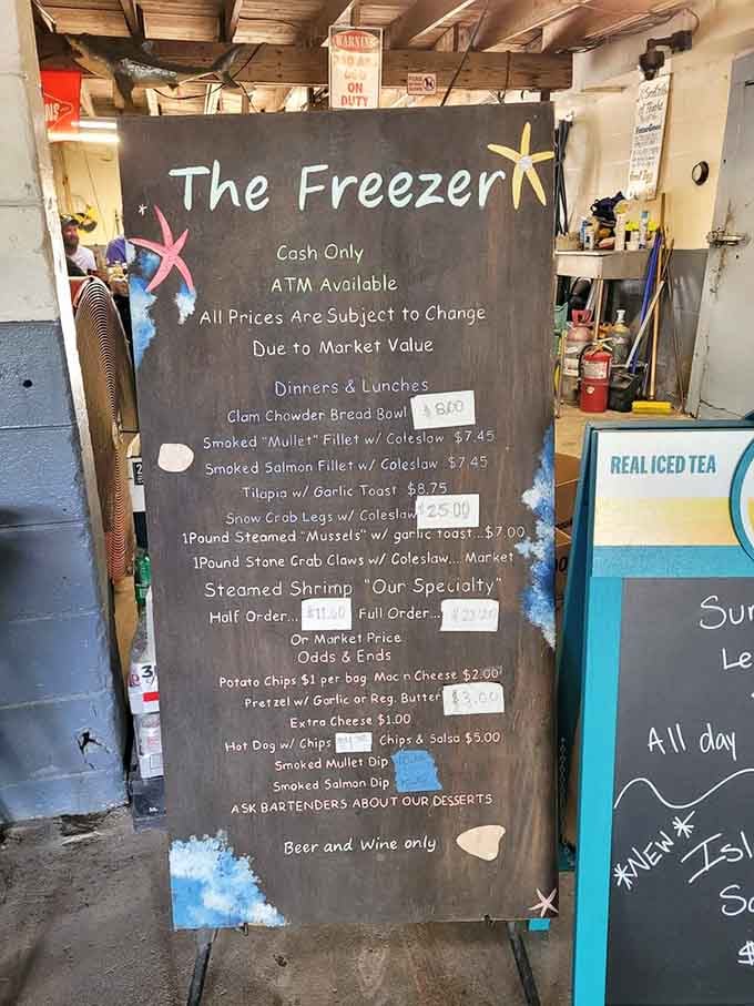 Cash only and proud of it, this chalkboard menu changes with the catch, keeping things honest and deliciously unpredictable.