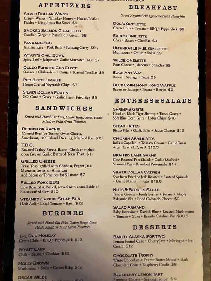 This menu reads like a love letter to hearty mountain cuisine with some delightfully unexpected plot twists.