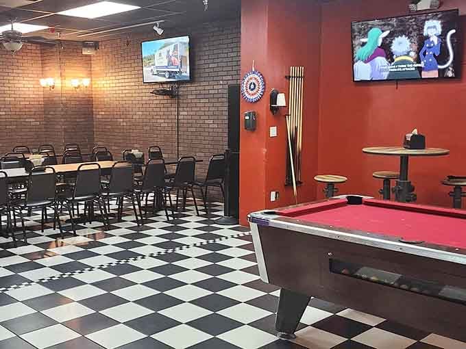 That checkered floor and pool table combo screams "Happy Days" louder than Fonzie's leather jacket ever could.