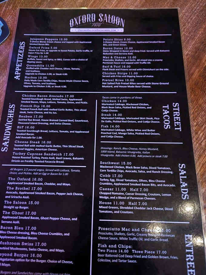 The menu offers everything from jalape&ntilde;o poppers to fish and chips, proving ghosts appreciate good variety too.