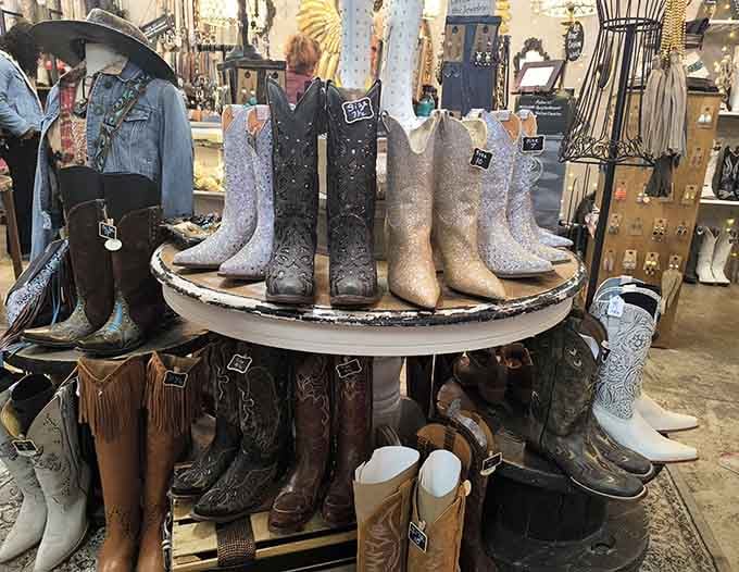 Western boots displayed with enough sparkle and style to make any cowboy or cowgirl reconsider their entire footwear collection.