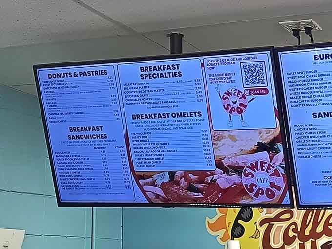 The menu board reveals the full scope of their ambitions: donuts, breakfast, gyros, and burgers all under one roof.