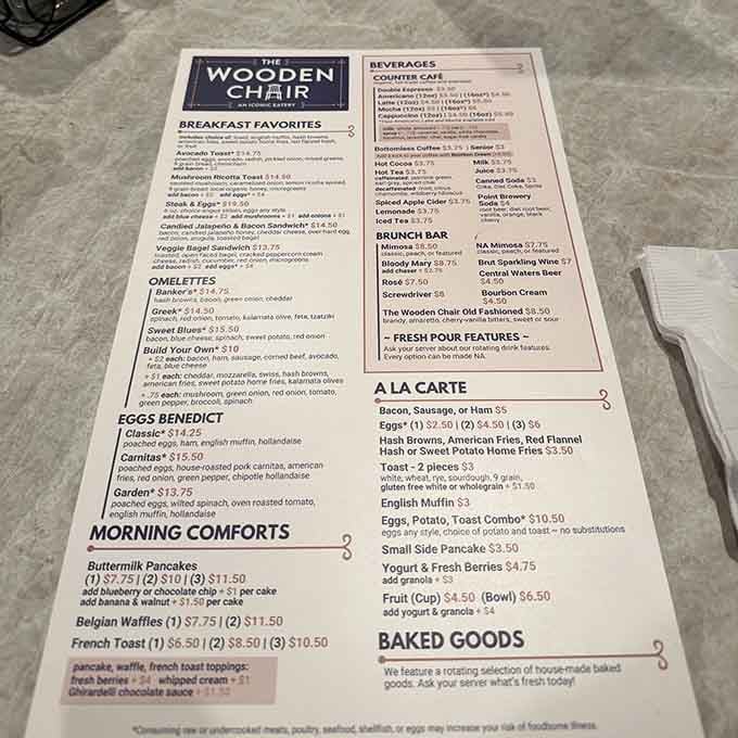 This menu reads like a love letter to breakfast, offering everything your hungry heart desires.