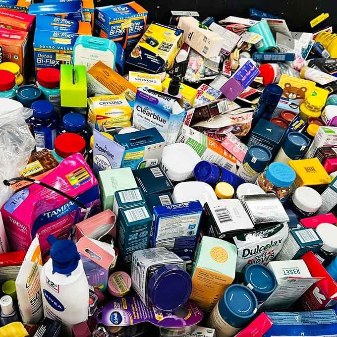 Beauty products and household essentials jumbled together like the world's best scavenger hunt with prizes.