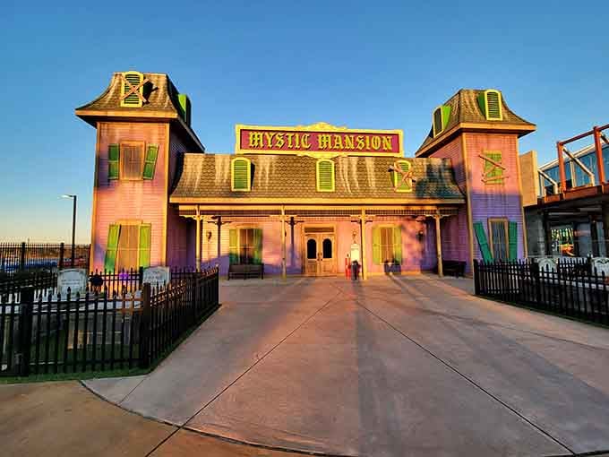 The Mystic Mansion glows like it's auditioning for a role in every ghost story you've ever loved as a kid.