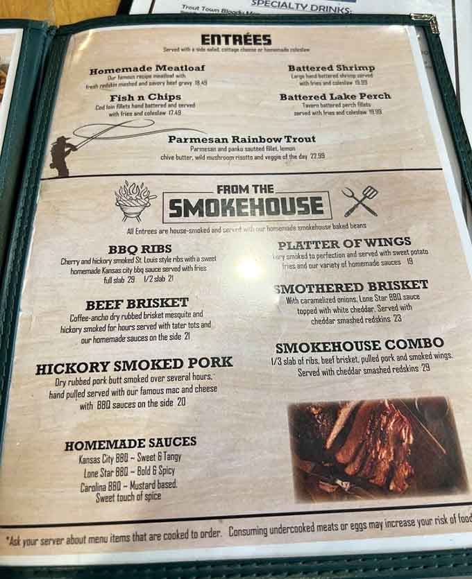 A menu that reads like a love letter to properly smoked meats and Michigan's fishing heritage.