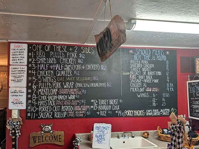 Chalkboard menus mean one thing: they're too busy perfecting ribs to worry about fancy printed signs.