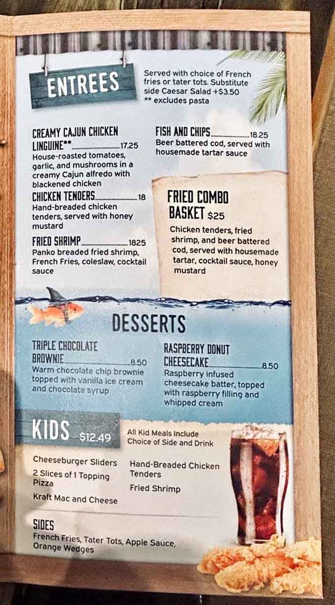 When your menu comes framed in weathered wood, you know someone's committed to the nautical bit.