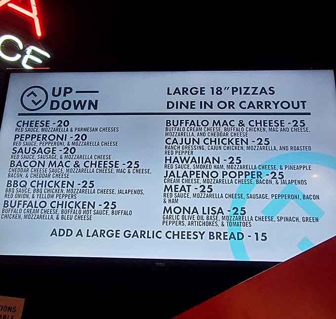 This menu proves that pizza and nostalgia are the only food groups that really matter when you're reliving your youth.
