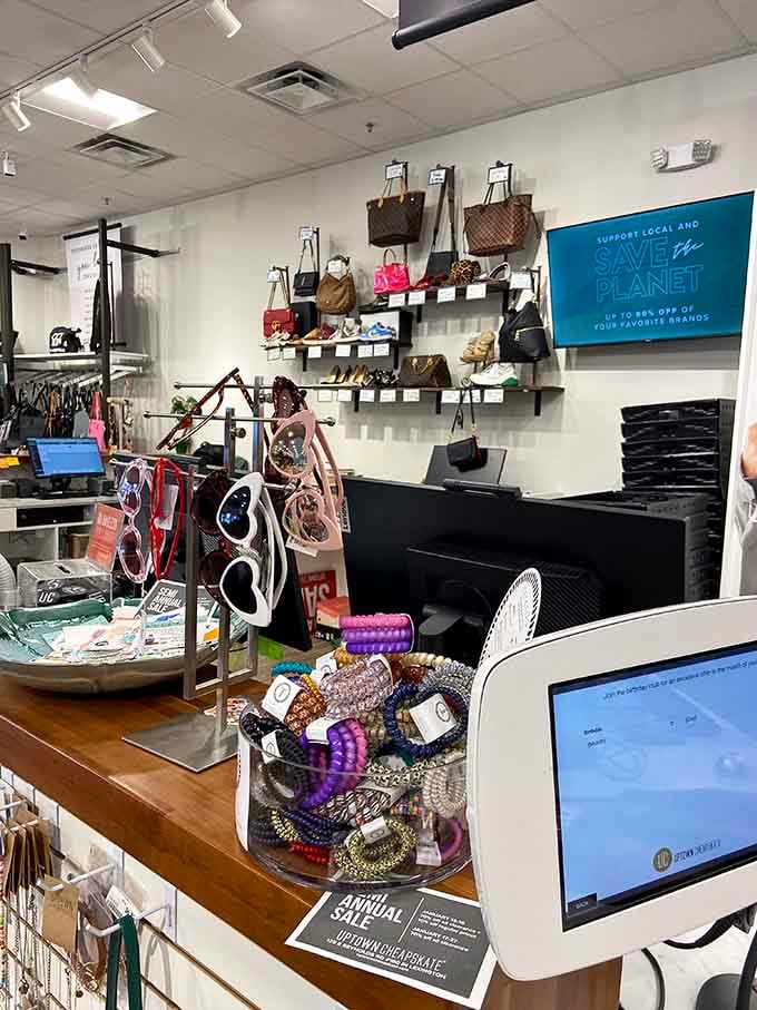 Designer bags displayed like museum pieces, except these treasures won't require you to remortgage your house.