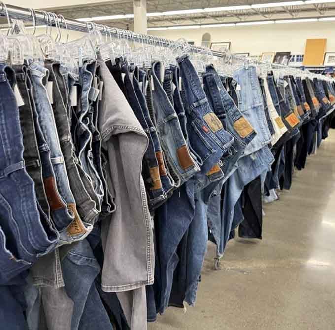 A denim lover's dream stretches endlessly, offering every wash and style imaginable at unbeatable prices.
