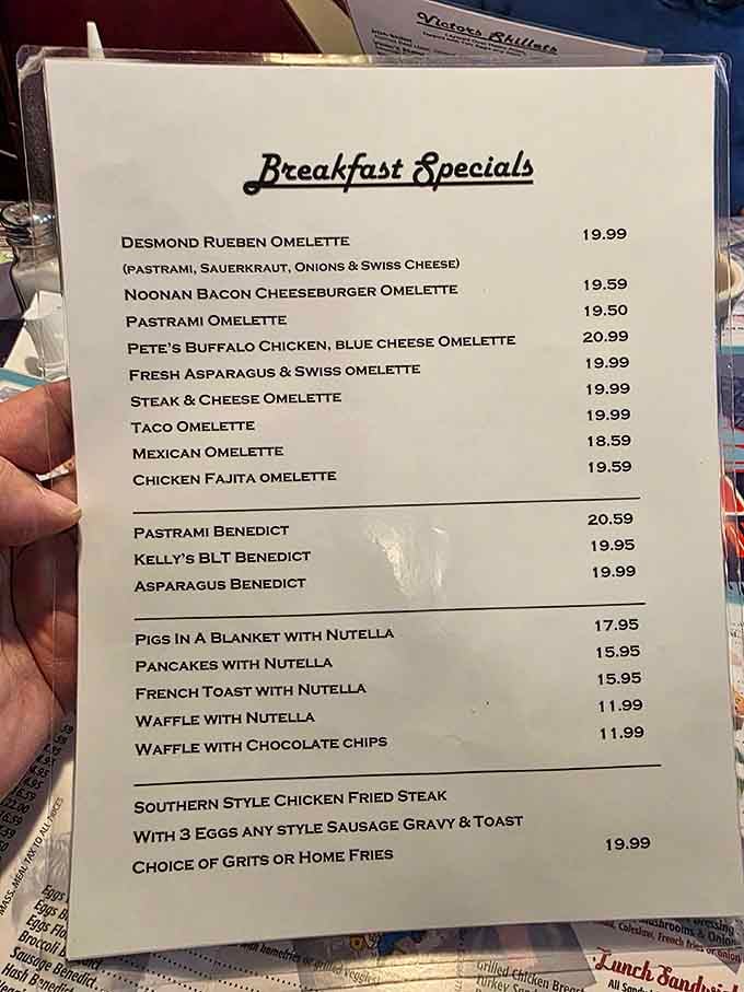 Buffalo chicken omelet meets blue cheese in a menu that treats breakfast like the adventure it should be.