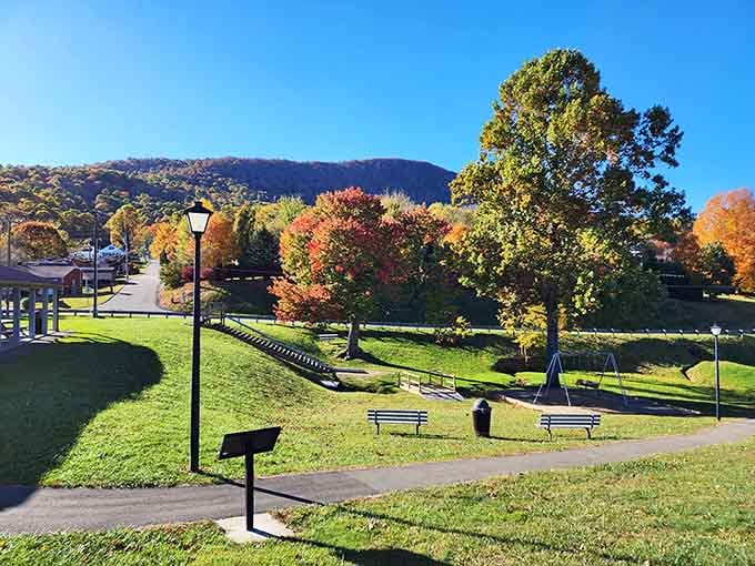 West Jefferson Municipal Park offers green space where fall colors perform their annual show-stopping mountain spectacle.