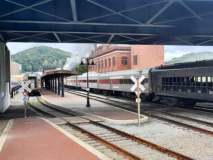 The historic Cumberland depot where your journey begins, looking exactly like every great train movie you've ever loved.