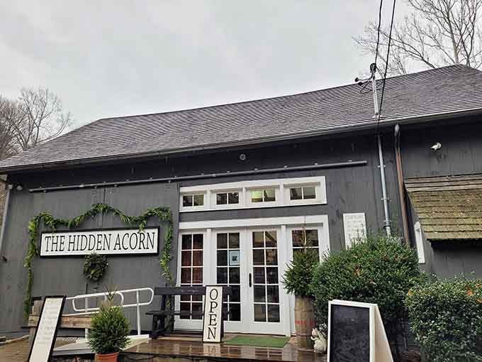 The Hidden Acorn welcomes browsers with weathered wood and promise of discoveries tucked inside every corner.