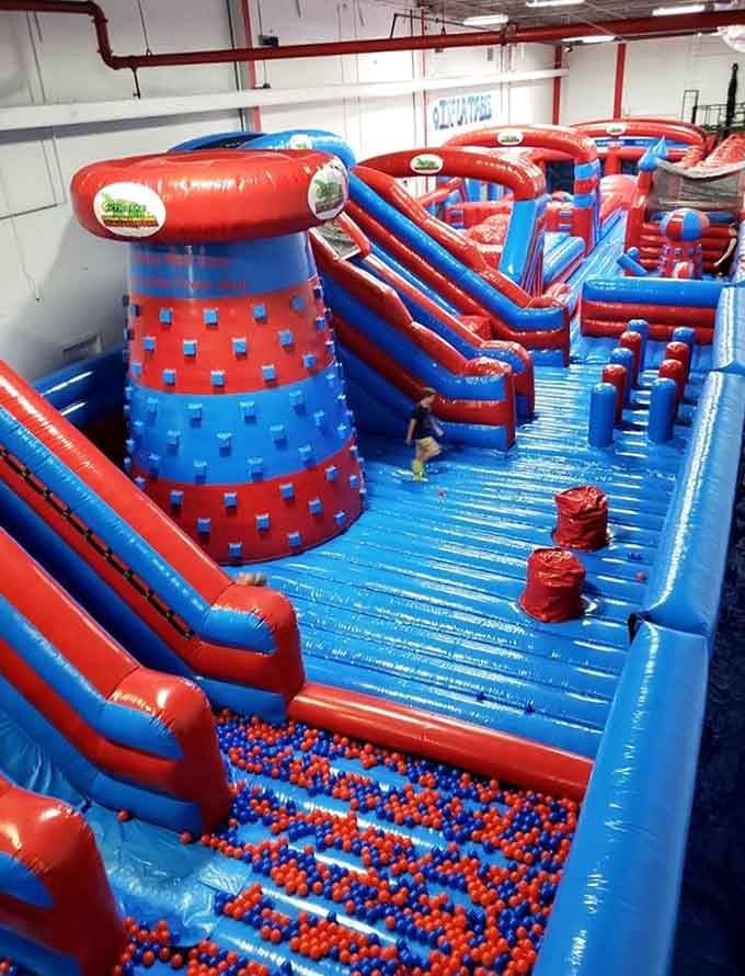 This inflatable obstacle course is basically American Ninja Warrior meets a bouncy castle, and honestly, that's perfection.