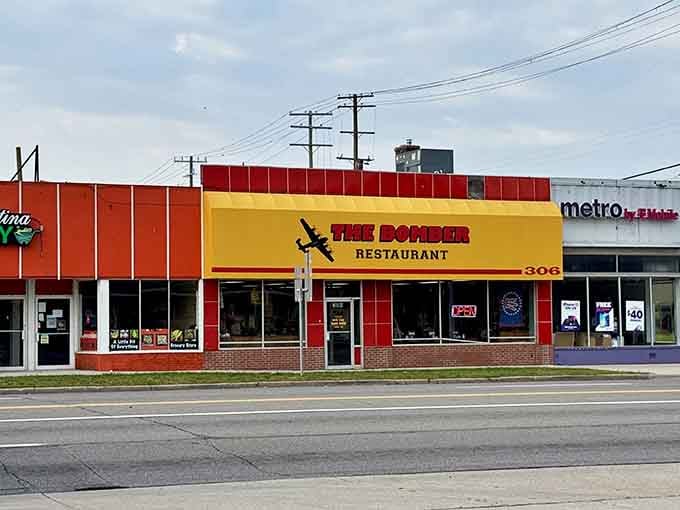 That bold yellow and red exterior isn't shy about announcing great food ahead&mdash;aviation history meets hearty appetites here.