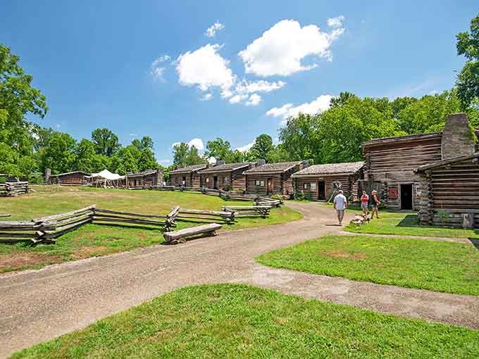 Log cabins and split-rail fences transport you back when Daniel Boone was the neighborhood's most famous resident.