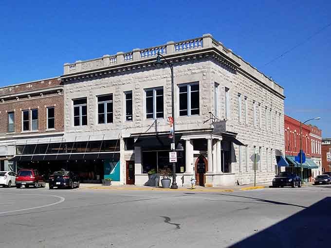 That ornate corner building stands like the town's grand dame, dressed in white and ready for visitors.