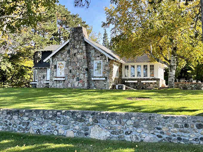 Fairy-tale stonework curves around windows and doors, making you wonder if hobbits might answer your knock.