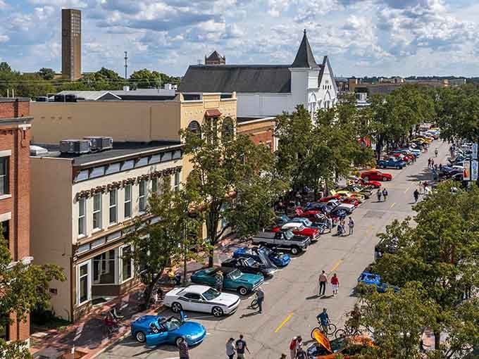 Classic cars line up for a show where chrome gleams and neighbors gather like it's 1965 all over again.