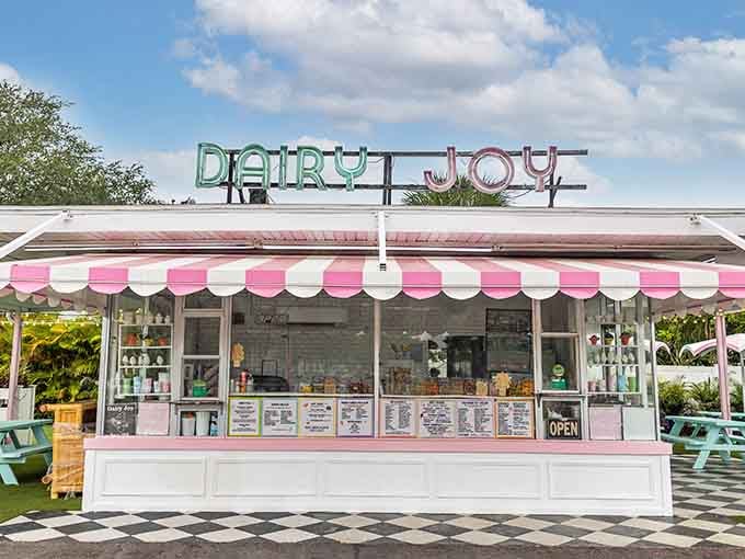 That pink and white striped awning is like a candy cane pointing you toward creamy soft serve perfection.
