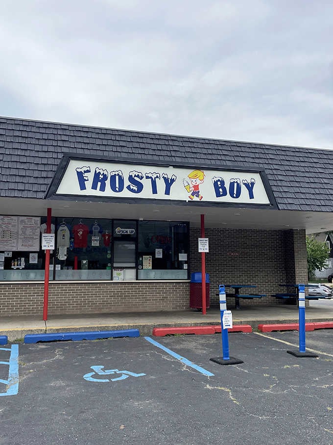 The retro signage and cheerful mascot remind you of simpler times when ice cream solved most problems perfectly.