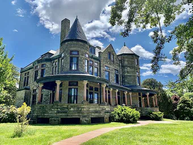 This stone mansion with its fairytale turrets looks like something from Downton Abbey, minus the stuffy admission price.