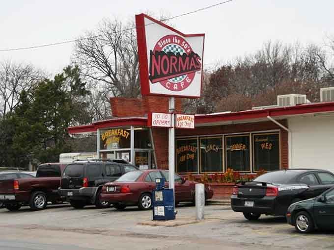 That packed parking lot tells you everything: when breakfast is served all day, nobody wants to leave.