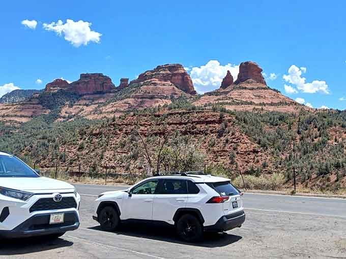 Even the roadside pullouts offer front-row seats to nature's greatest show, with layered red cliffs stealing every scene.