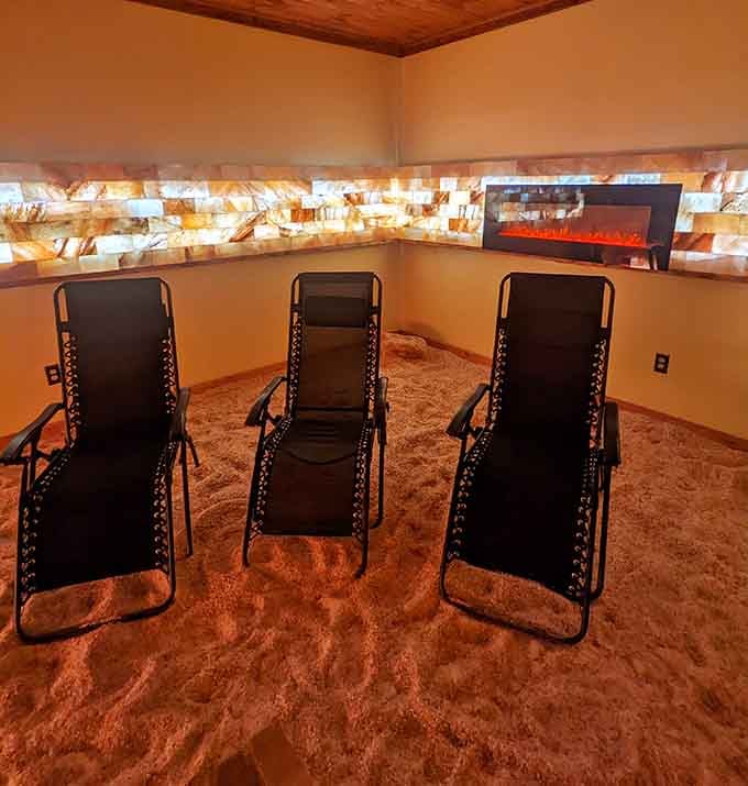 Backlit salt blocks create an amber glow that's warmer than your favorite cardigan on a chilly evening.