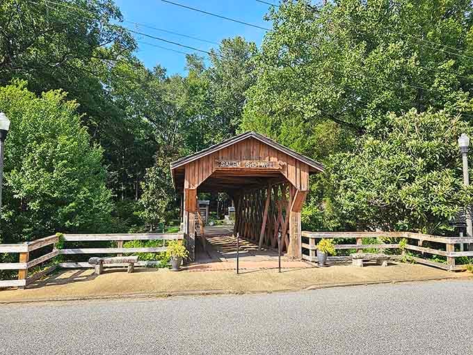 Nestled among the trees, this charming bridge looks like it's been waiting patiently for your visit.