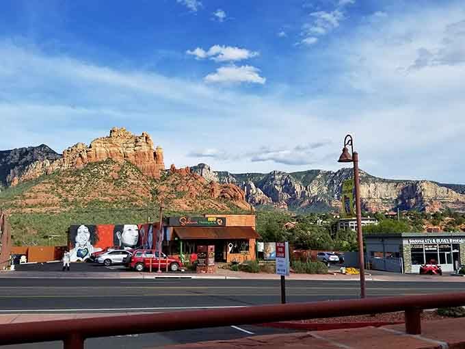 Those red rock formations tower behind town like nature's own IMAX screen, stealing the show from every angle.
