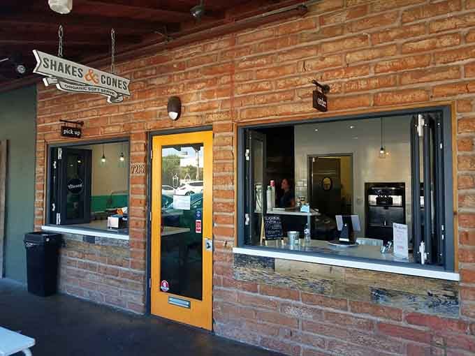 Exposed brick and a bright orange door create instant charm at this organic soft serve haven in Old Town.