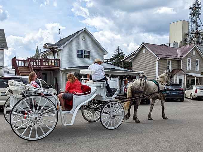 Horse-drawn carriages clip-clop through Shipshewana's streets, transporting you back to a simpler, more peaceful time.