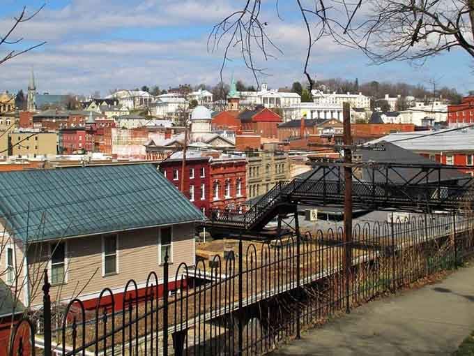 Rooftops in shades of red and green create a patchwork quilt of dining possibilities across this charming valley town.