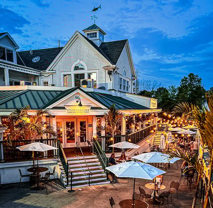 Golden hour at this waterfront gem turns dinner into theater, with that bustling patio stealing the show.