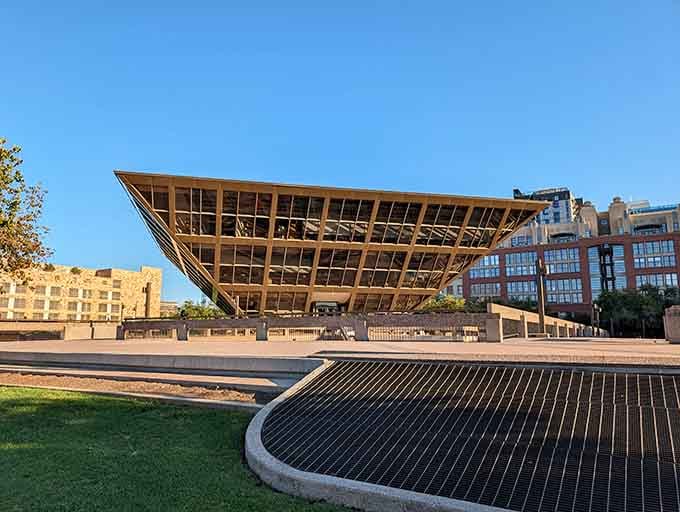 That upside-down pyramid looks like someone hit the flip button on a government building and created architectural magic.
