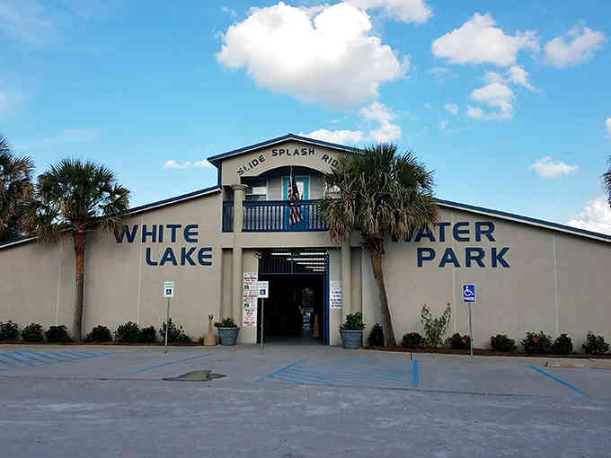 The classic entrance with palm trees welcomes you like an old friend ready for another splashing good time.