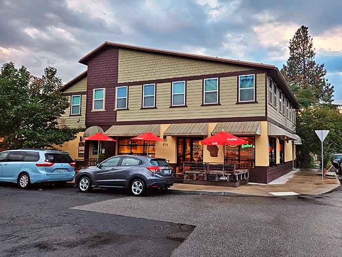 Dramatic skies frame this neighborhood gem where cheese curds and massive burgers reign supreme every single day.