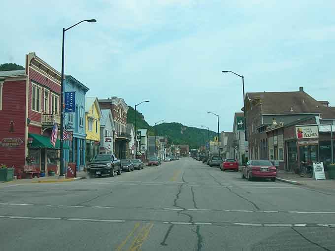 Looking down this main street feels like driving through a postcard where every building has its own personality and story.