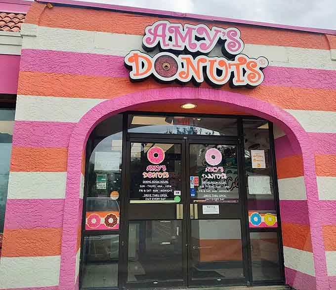 The cheerful archway entrance welcomes you like a rainbow tunnel leading straight to glazed and frosted happiness within.