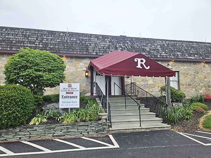 The welcoming entrance promises what's inside: traditional smorgasbord dining where elastic waistbands are considered formal wear.