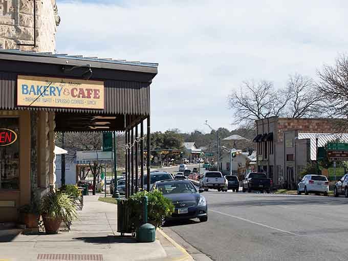 The bakery and cafe beckon from their cozy spot, promising fresh-baked goodness that'll make your morning perfect.