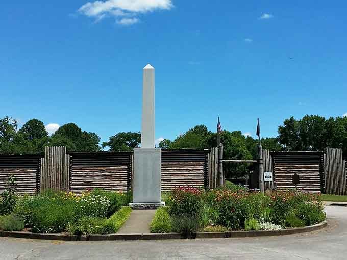 That white monument stands proud, marking history where pioneers once gathered under these same Kentucky skies.