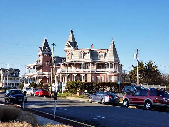 These towering gingerbread houses with their whimsical turrets look like they escaped from a fairy tale book.