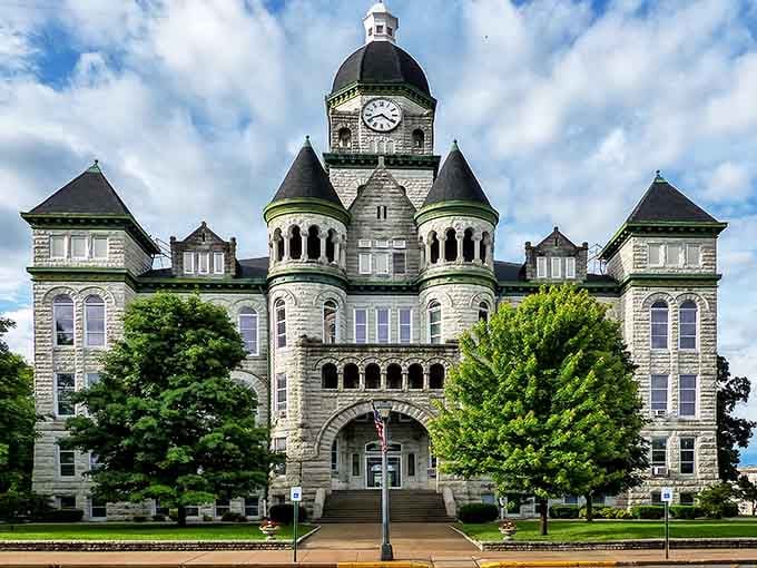 This courthouse could double as a castle where Rapunzel might let down her hair from those turrets.