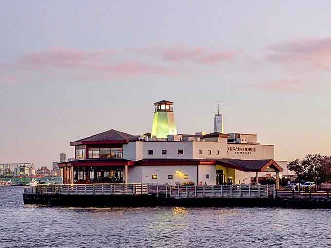 Golden hour at the waterfront means spectacular sunset dining with the city skyline twinkling across the Hudson River.