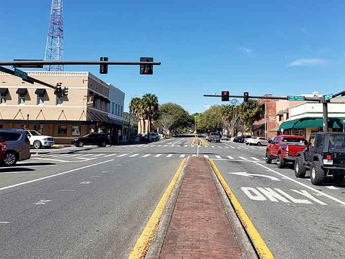 That brick median running down the center isn't just pretty&mdash;it's your invitation to slow down and enjoy small-town life.
